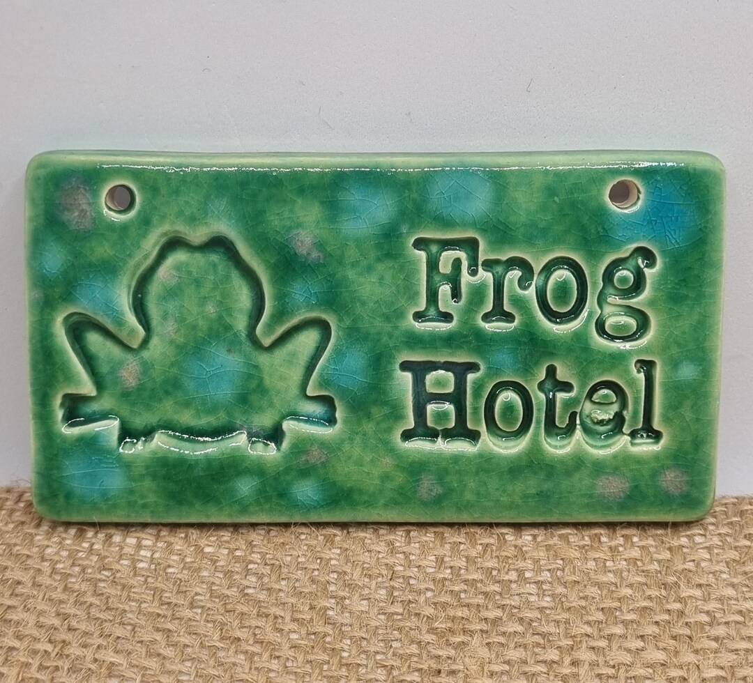 Frog Hotel Sign, Frog Hotel, Ceramic Pottery, Frog Hotel Label, Hand ...