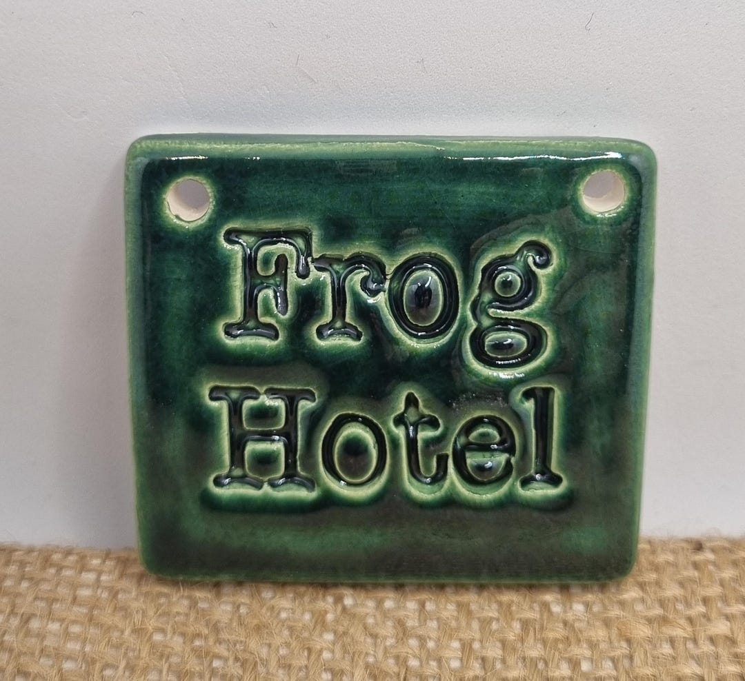 Frog Hotel Sign, Frog Hotel, Ceramic Pottery, Frog Hotel Label, Hand ...