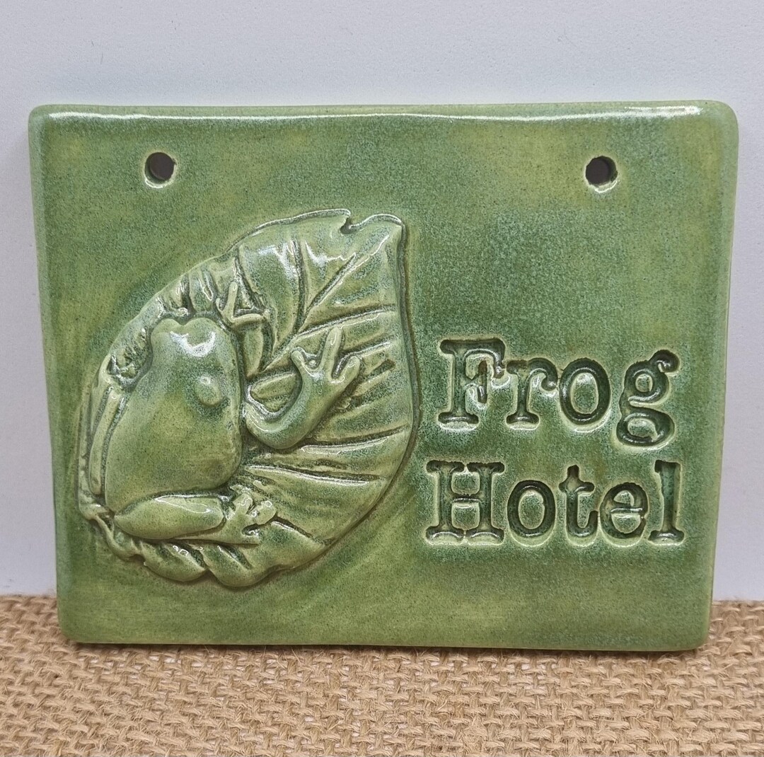 Frog Hotel Sign, Frog Hotel, Ceramic Pottery, Frog Hotel Label, Hand ...