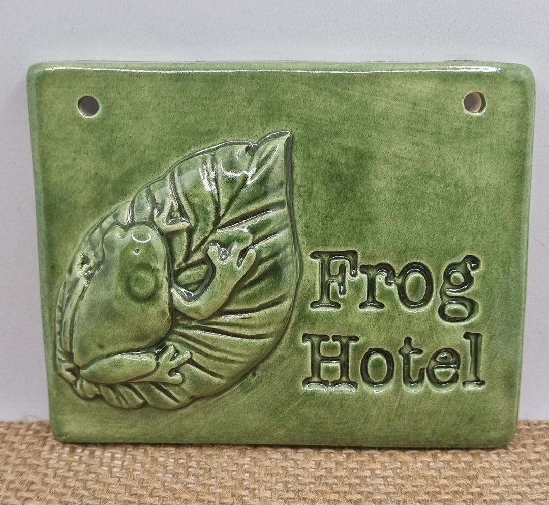 Frog Hotel Sign, Frog Hotel, Ceramic Pottery, Frog Hotel Label, Hand ...
