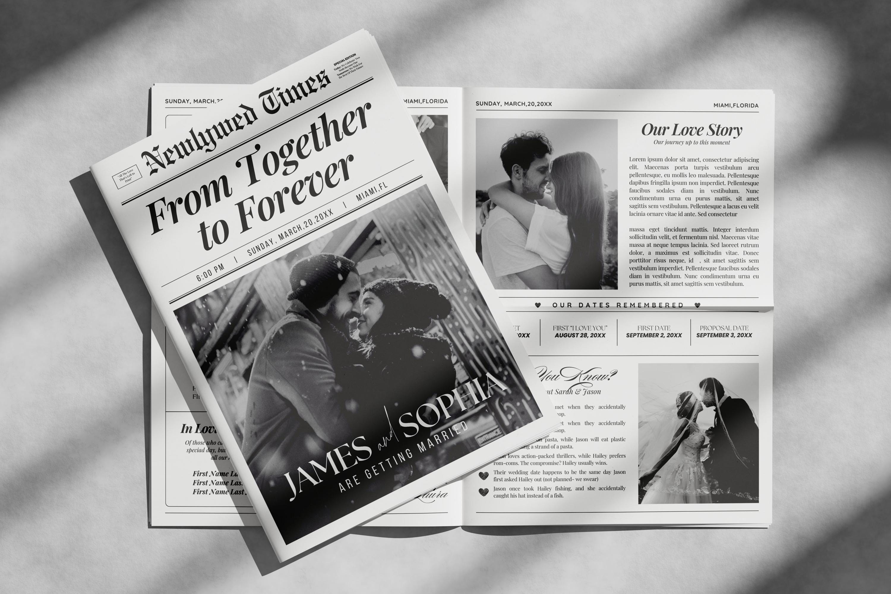 Wedding Day Newspaper Template Canva, Folded Newlywed Times Program ...