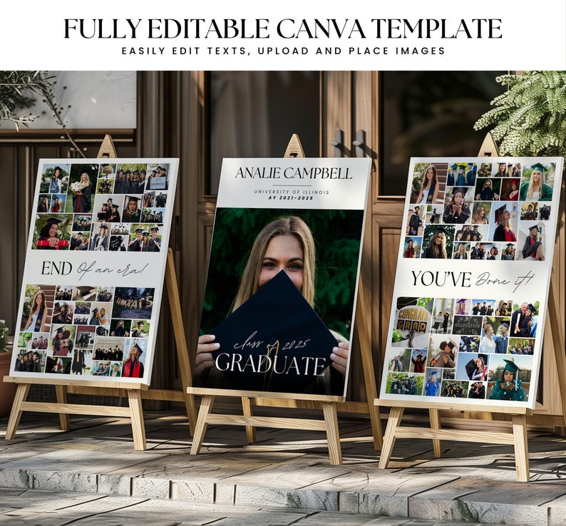 Graduation Photo Collage Board Template Canva, Senior Party Welcome ...