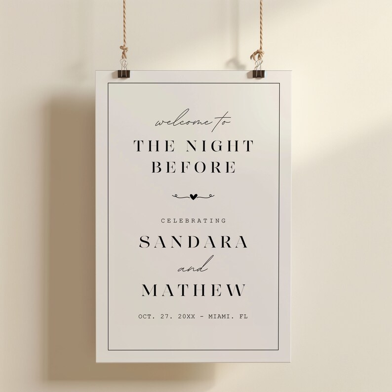 The Night Before Wedding Sign Template, Minimal Editable Rehearsal ...