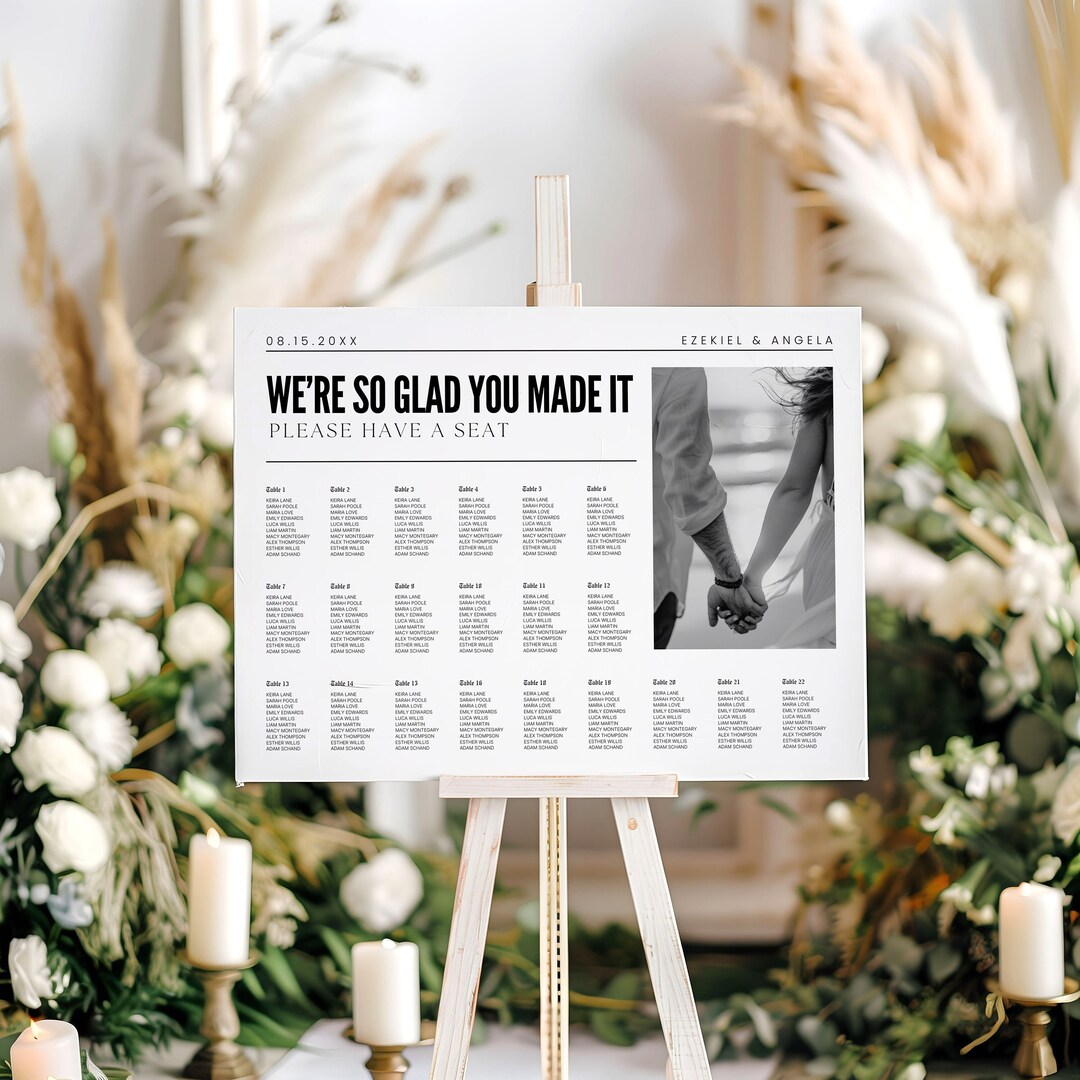 Newspaper Wedding Seating Chart Template for Canva Rustic Acrylic ...