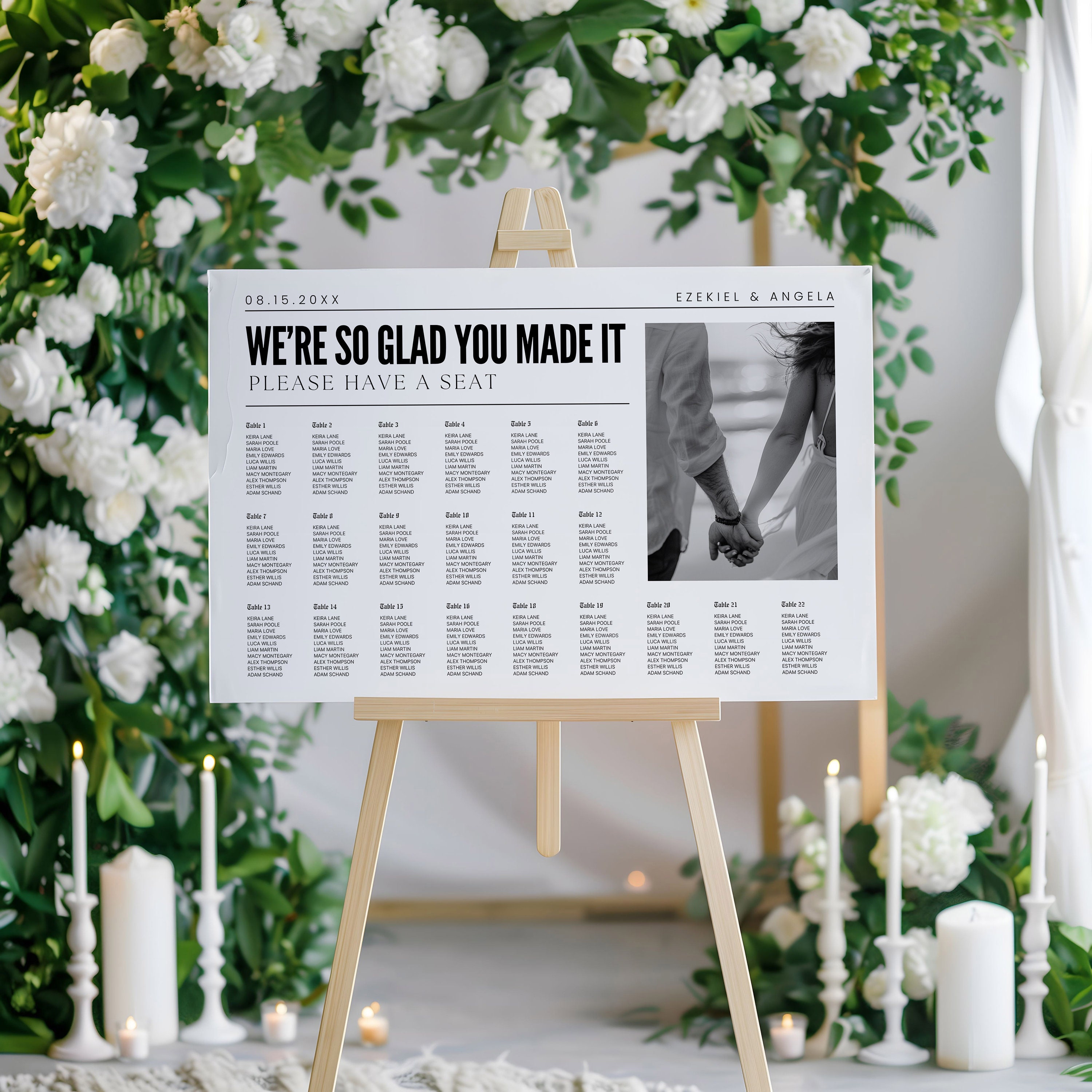 Newspaper Wedding Seating Chart Template for Canva Rustic Acrylic ...