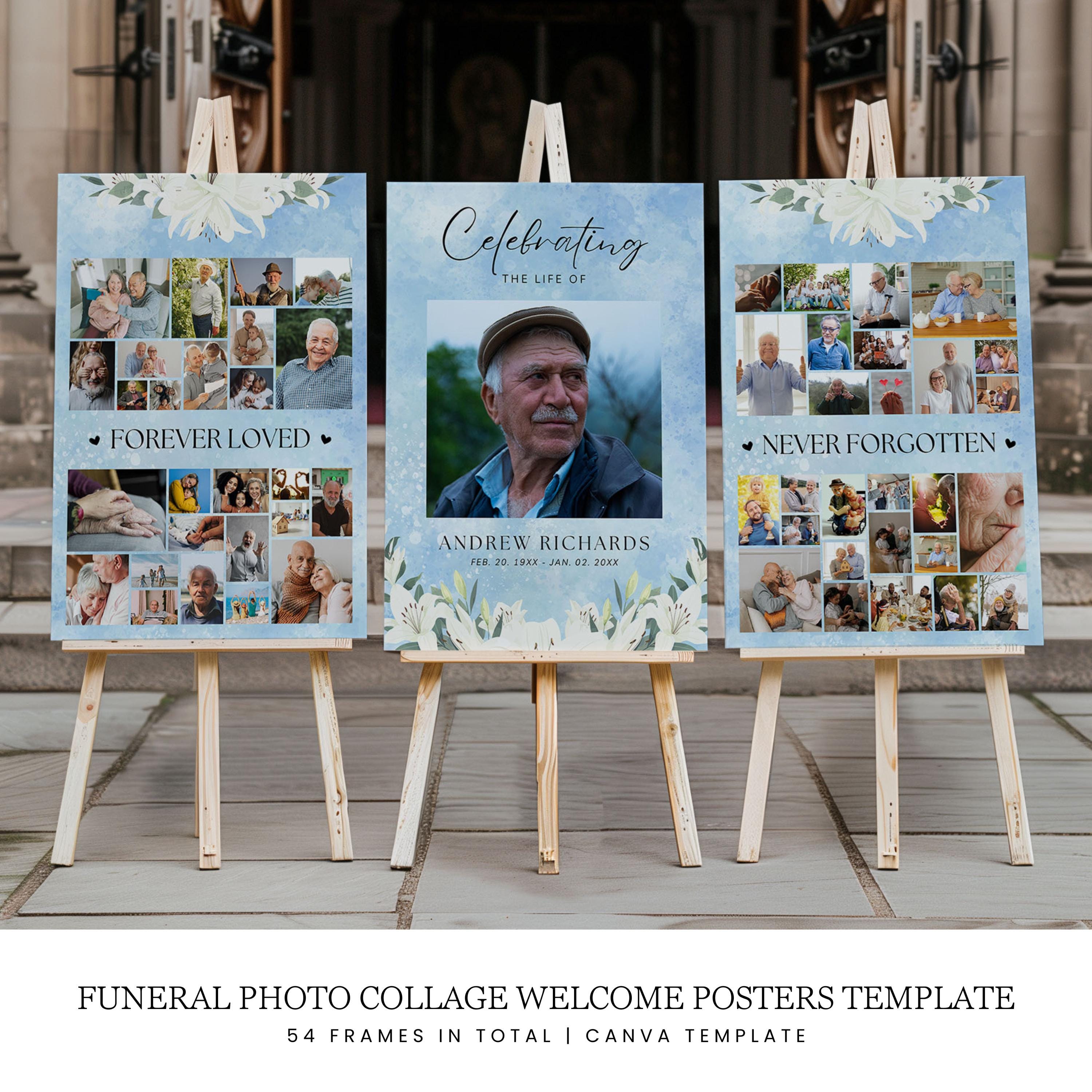Blue Sky Funeral Photo Collage Posters Canva Editable Template ...