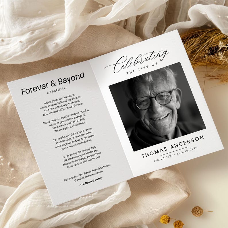 Minimalist Funeral Program Template, Editable Celebration of Life ...