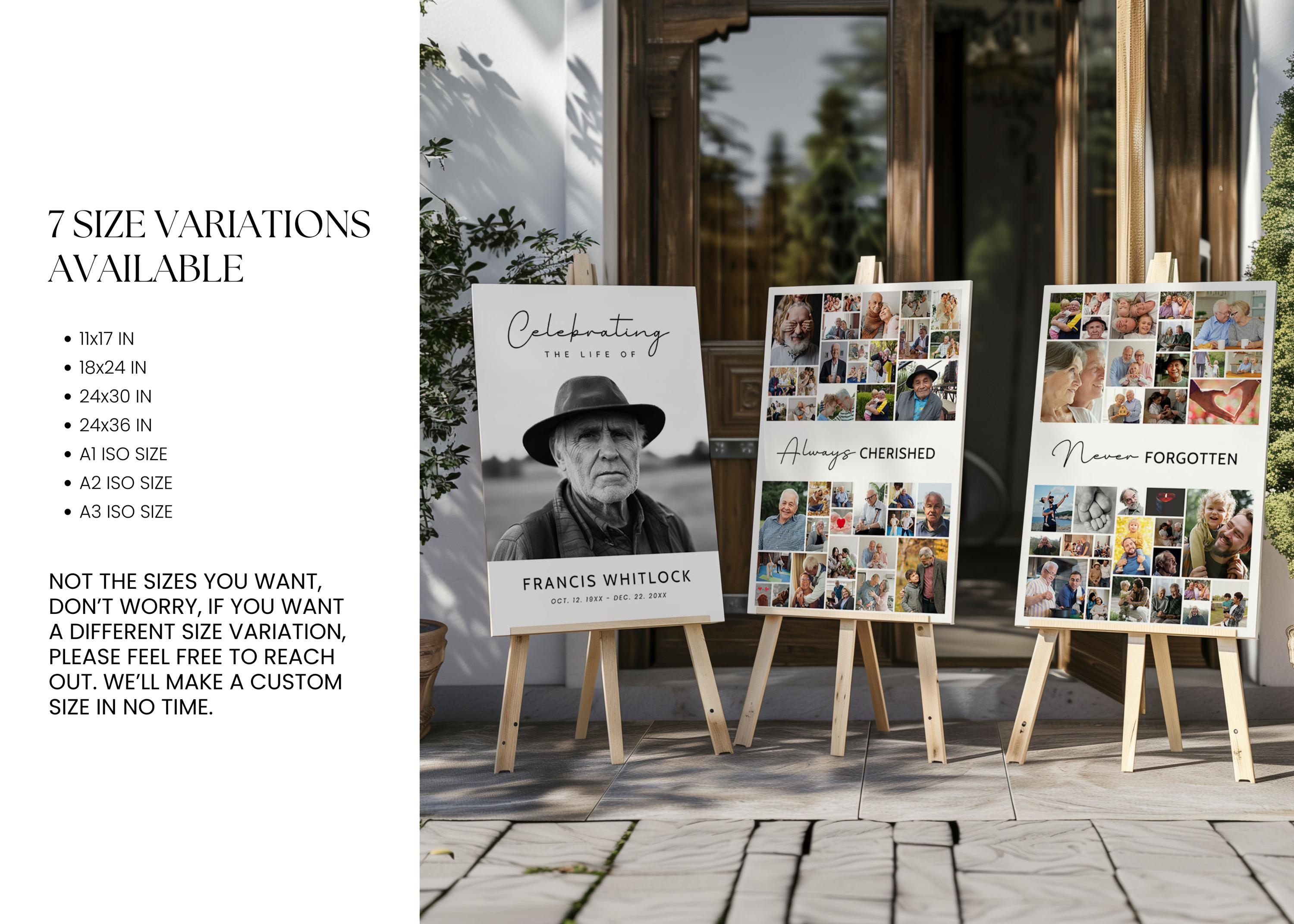 Set of 3 Funeral Photo Collage Poster Boards Canva Template ...
