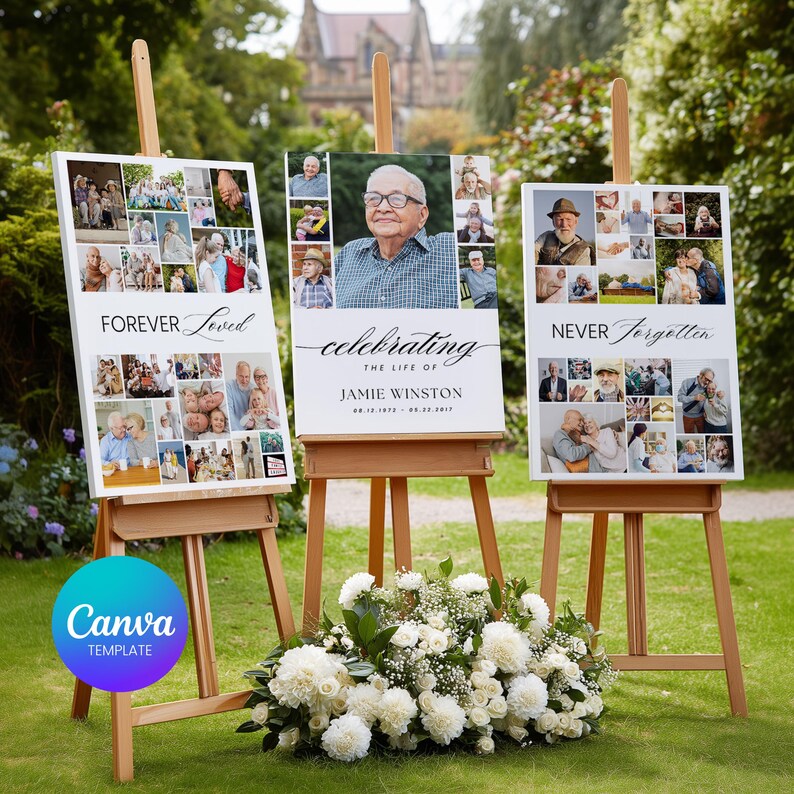 Funeral Photo Collage Template Set | Memorial Poster Printable Display ...