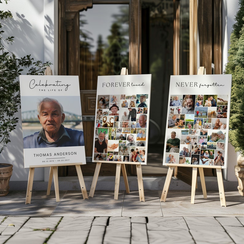Funeral Poster Collage Template Editable on Canva, Funeral Memory Board ...