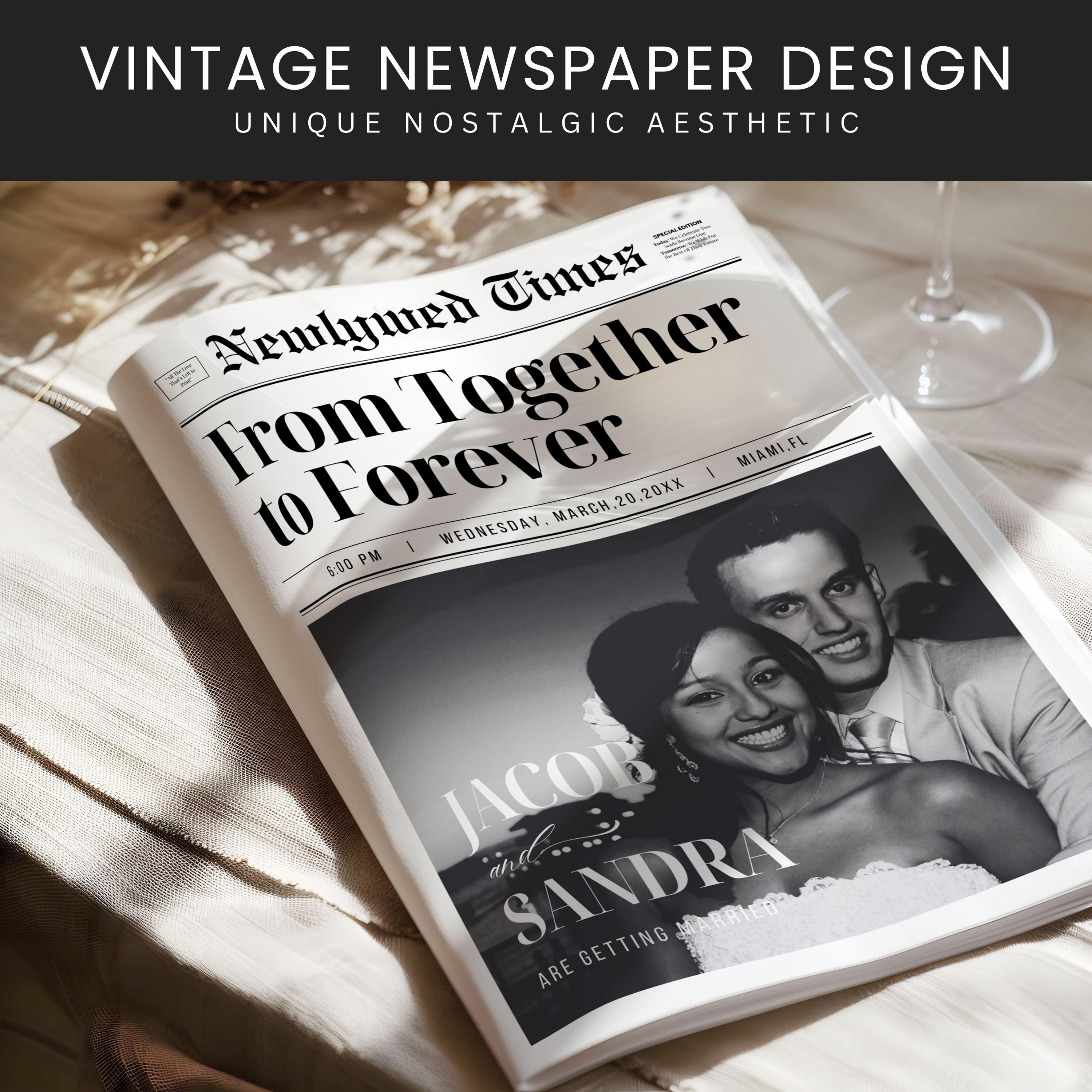 Wedding Newspaper Template Canva, Editable Newlywed Times Program ...