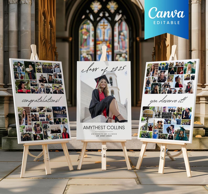 Graduation Photo Collage Posters Template Canva, Set of 3 Grad Party ...