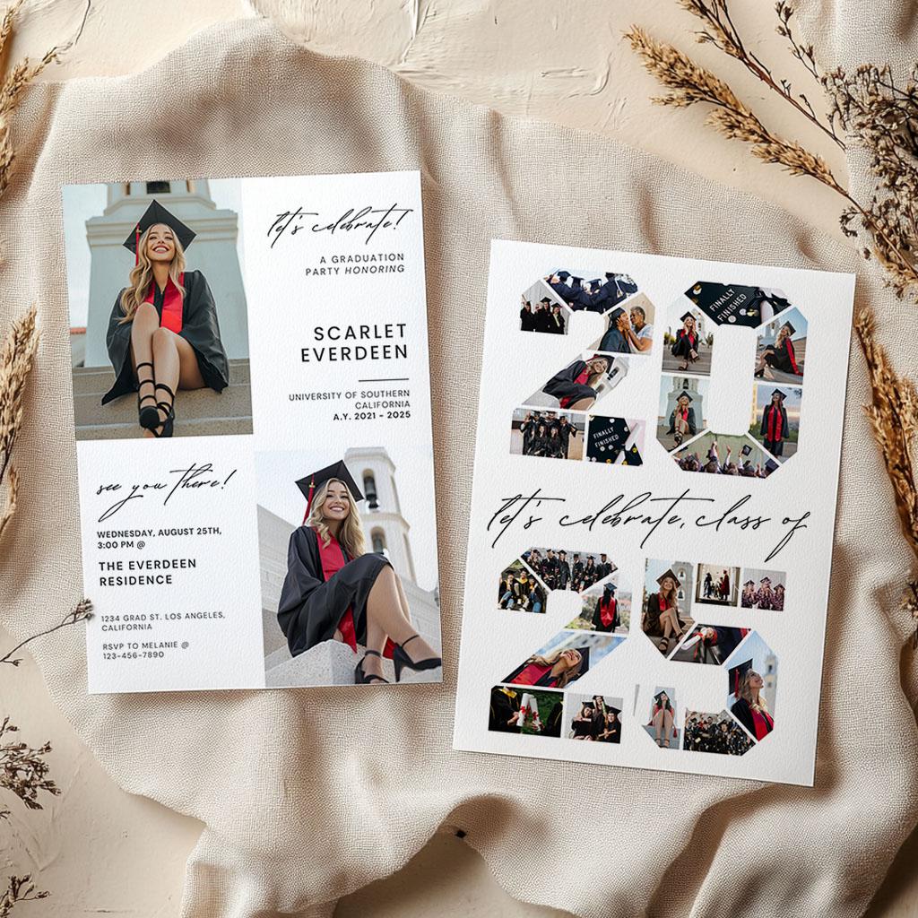 Unique Graduation Party Photo Collage Announcement Template Canva ...