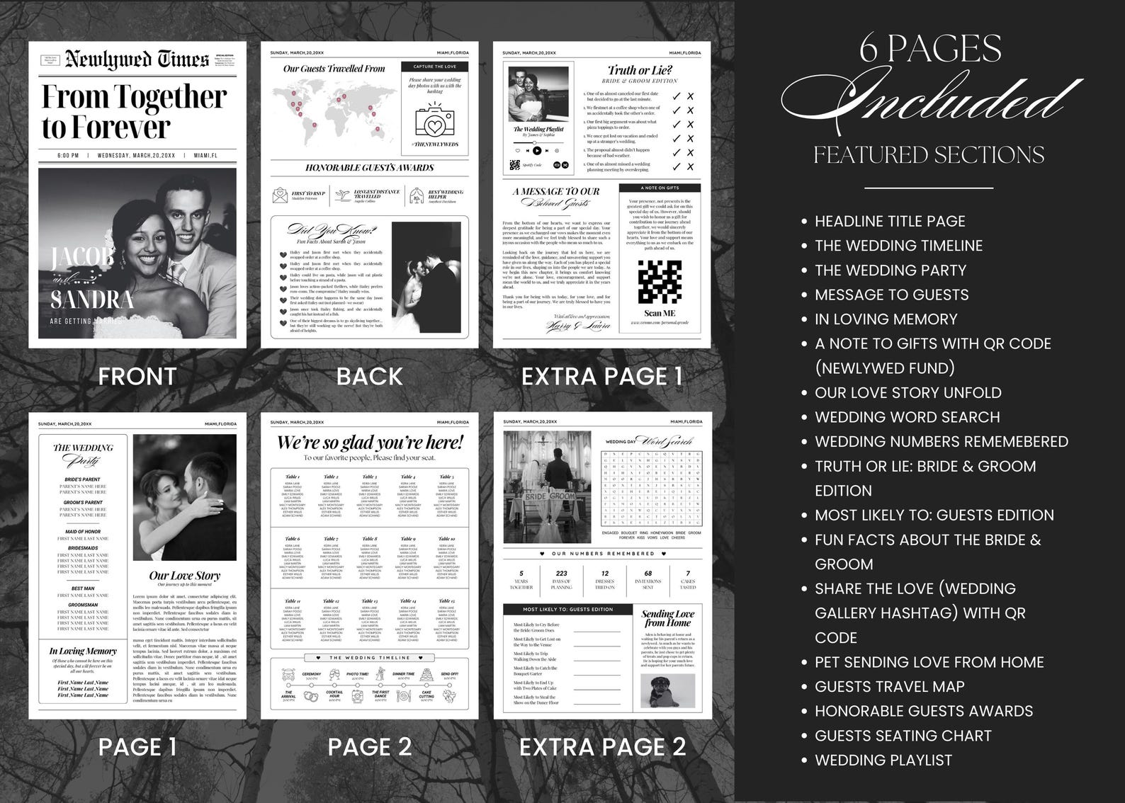 Wedding Newspaper Template Canva, Editable Newlywed Times Program ...