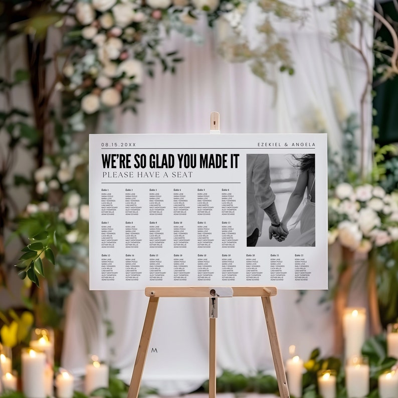Newspaper Wedding Seating Chart Template for Canva Rustic Acrylic ...