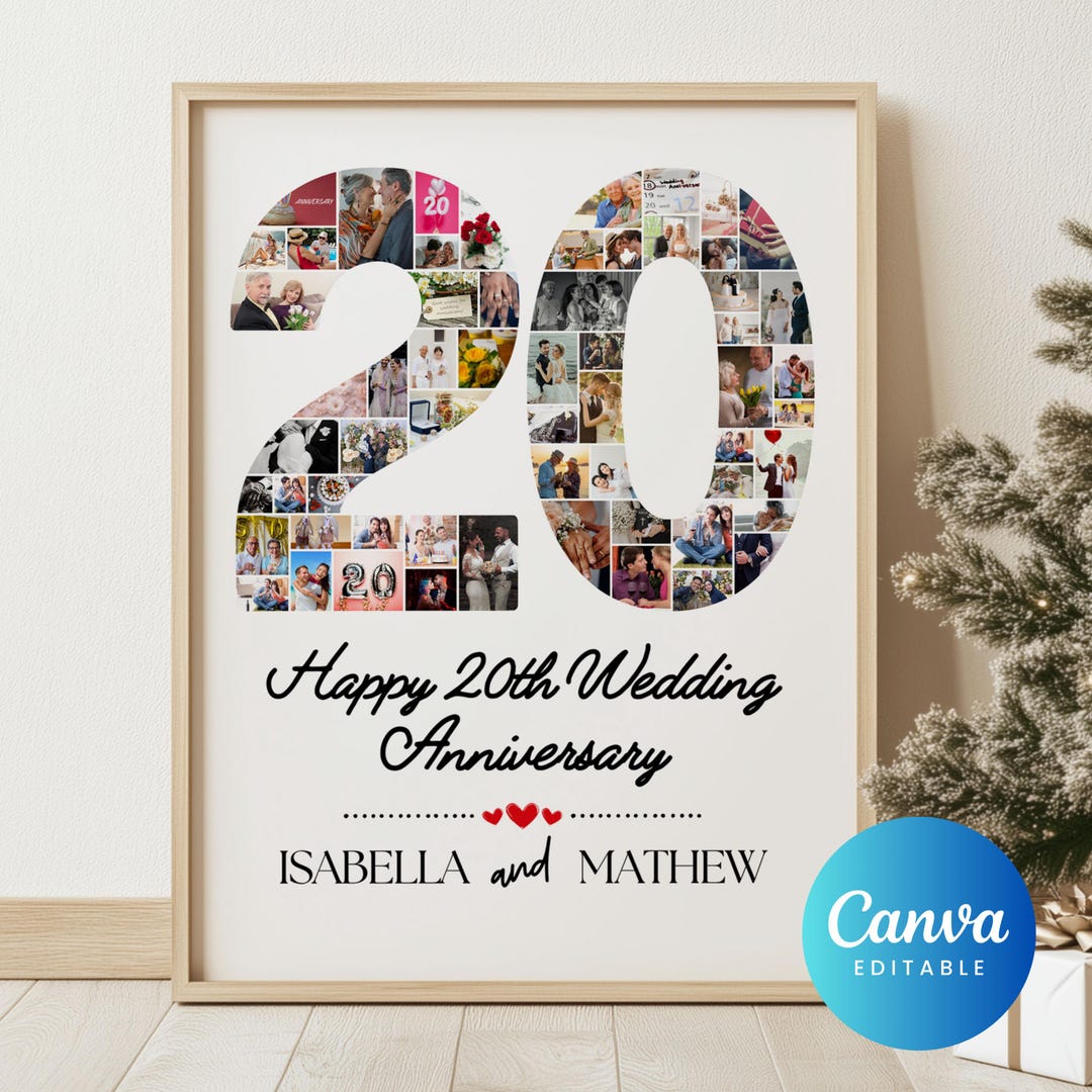 20 Year Anniversary Collage Template, Custom Printable Marriage Memory ...