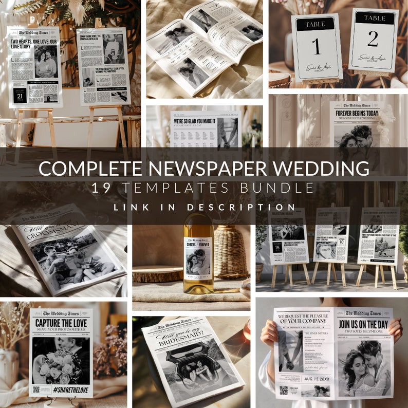 Newspaper Wedding Wine Bottle Label Template Canva Editable Wine Gift ...