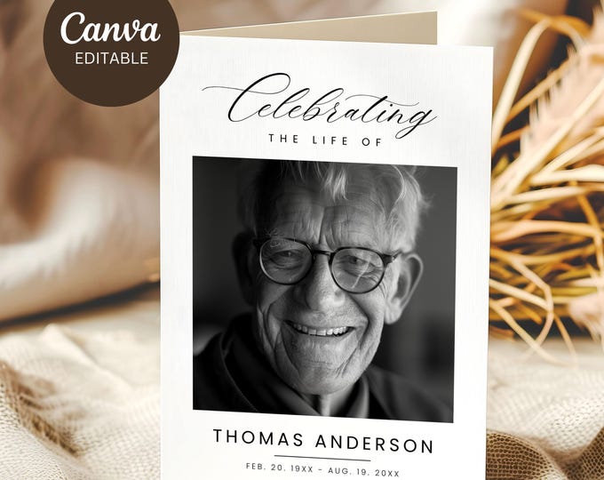 Minimalist Funeral Program Template, Editable Celebration of Life ...