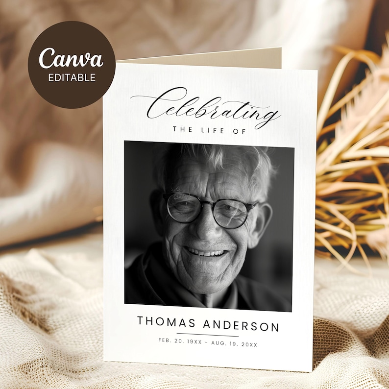 Minimalist Funeral Program Template, Editable Celebration of Life ...