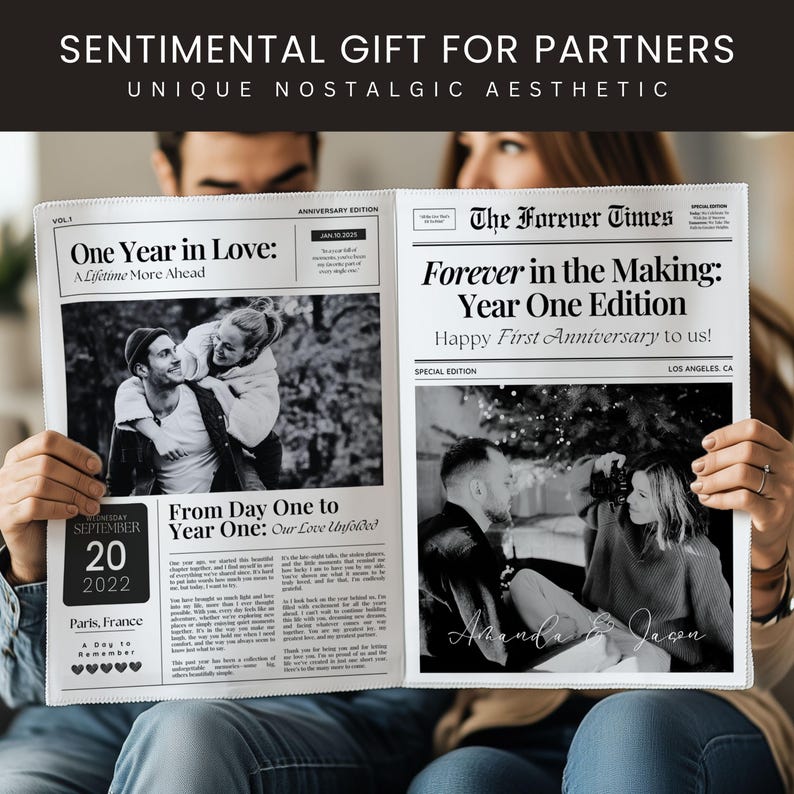 Couple Anniversary Newspaper Template Canva, 1 Year Dating Gift for ...