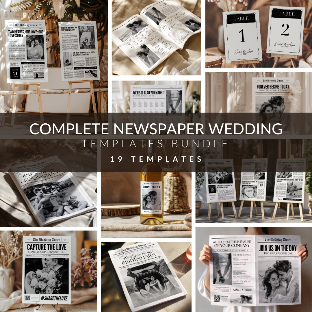 Newspaper Wedding Seating Chart Template for Canva Rustic Acrylic ...