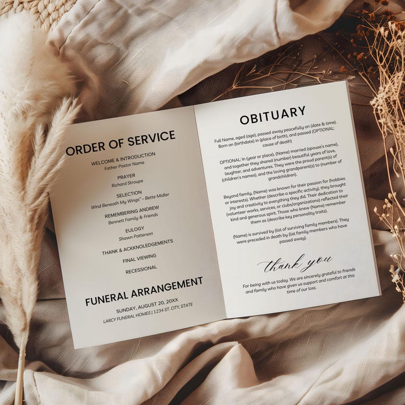 Minimalist Funeral Program Template, Editable Celebration of Life ...