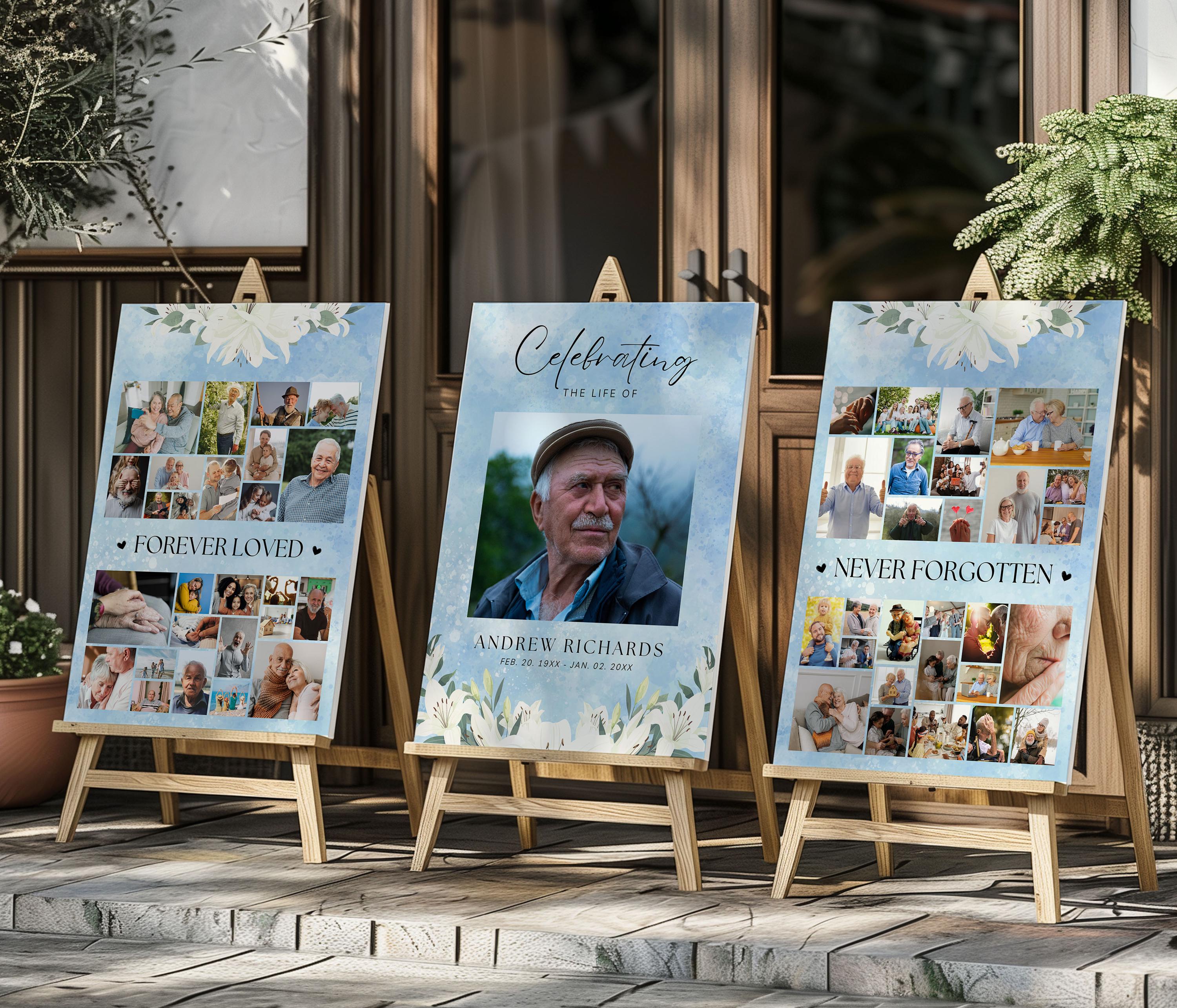 Blue Sky Funeral Photo Collage Posters Canva Editable Template ...
