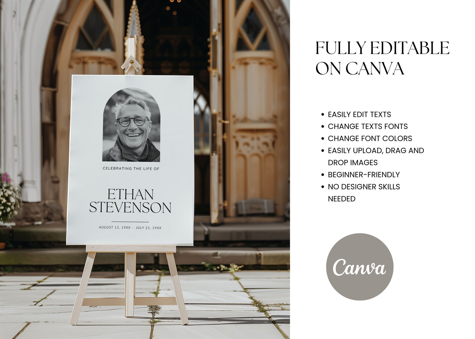 Editable Funeral Welcome Sign Template Canva Minimalist Memorial Poster ...