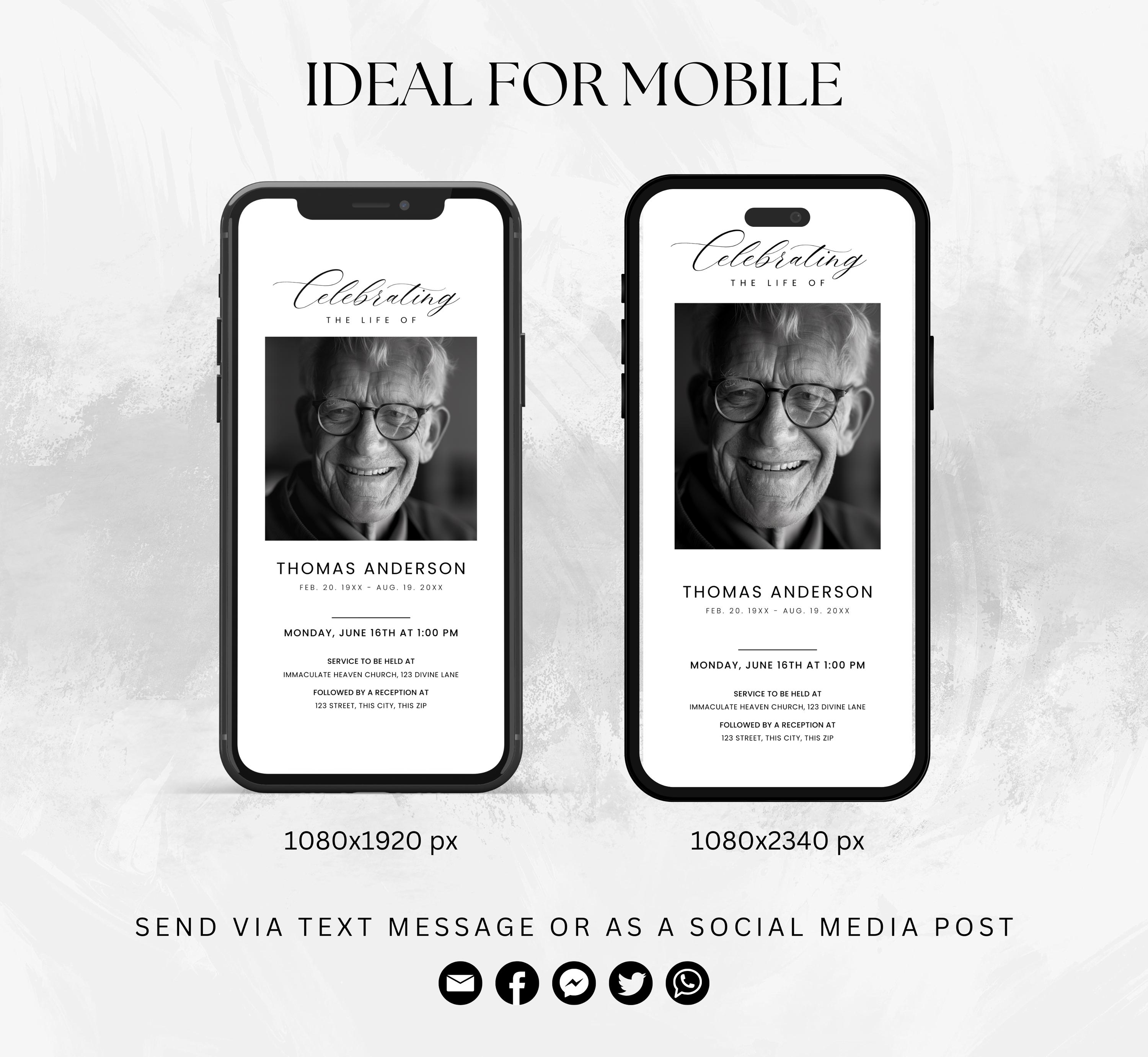 Digital Celebration of Life Invitation Template, Simple Funeral ...