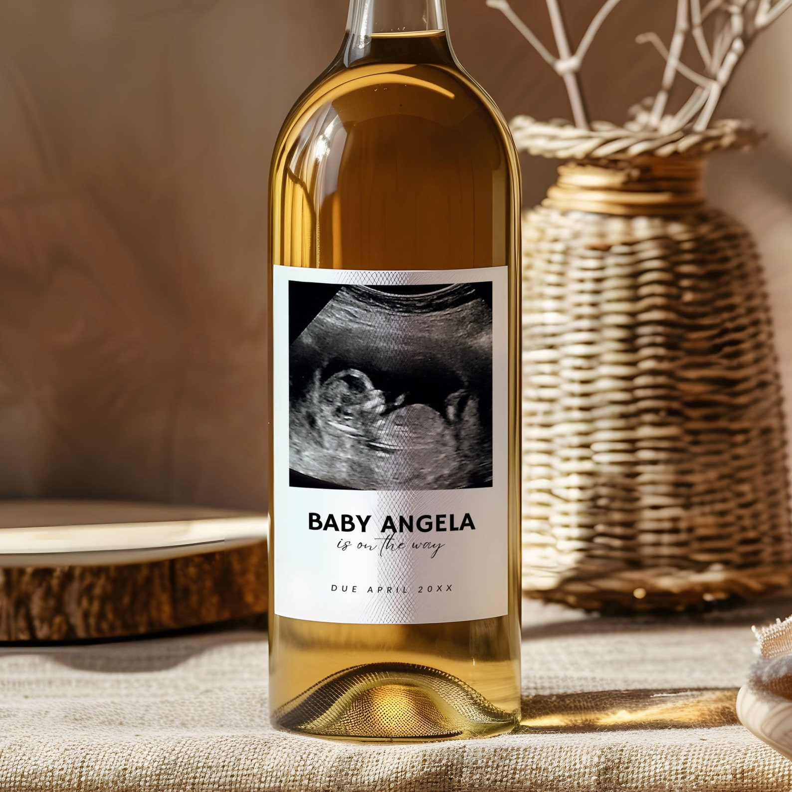 Pregnancy Announcement Wine Label Template Canva Mini Bottle Label ...