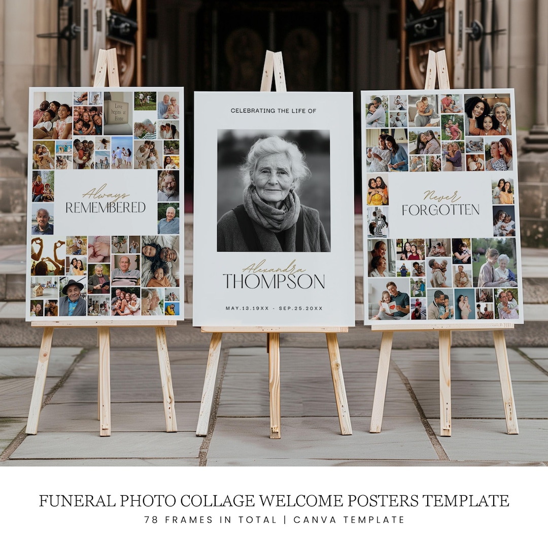 Funeral Photo Collage Poster Set, Editable Celebration of Life Image ...