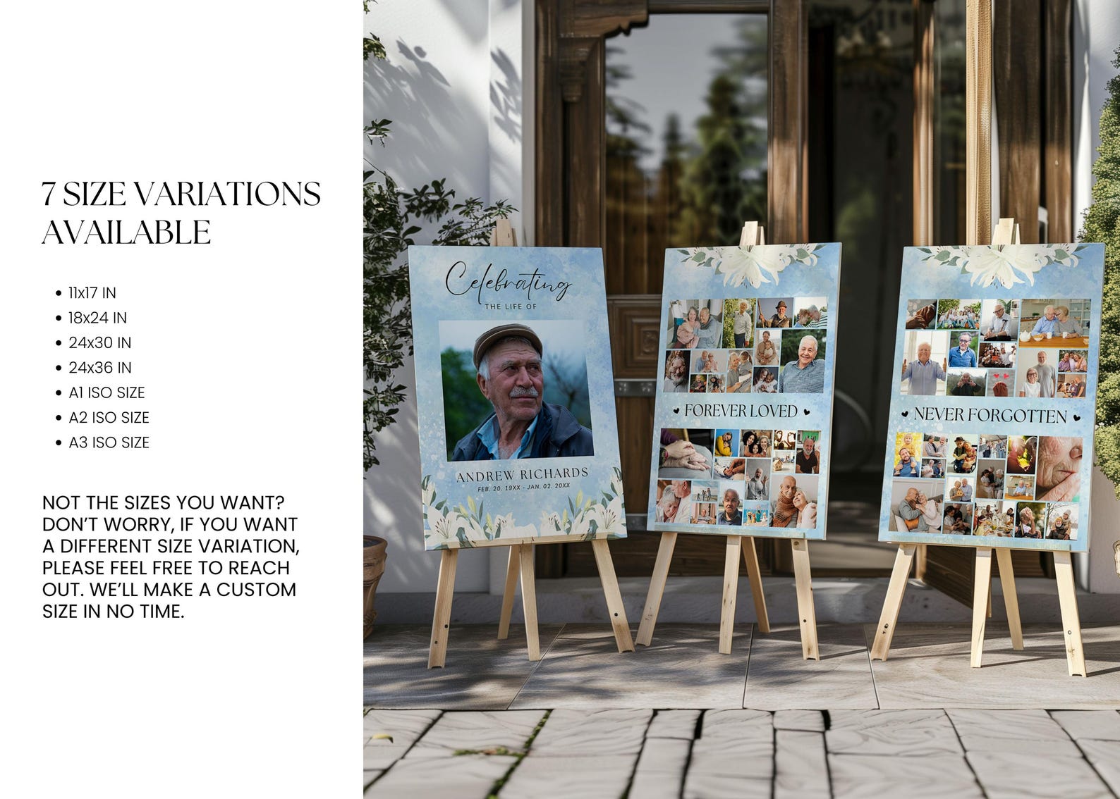 Blue Sky Funeral Photo Collage Posters Canva Editable Template ...