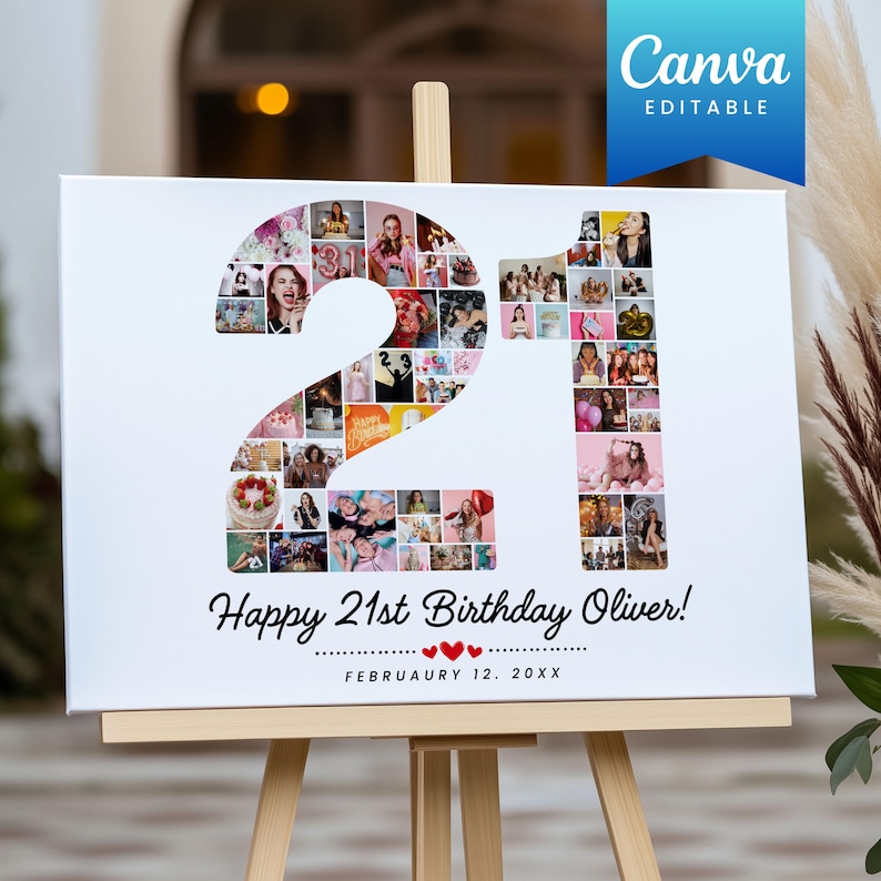 21st Birthday Collage Template, Personalized 21st Birthday Milestone ...