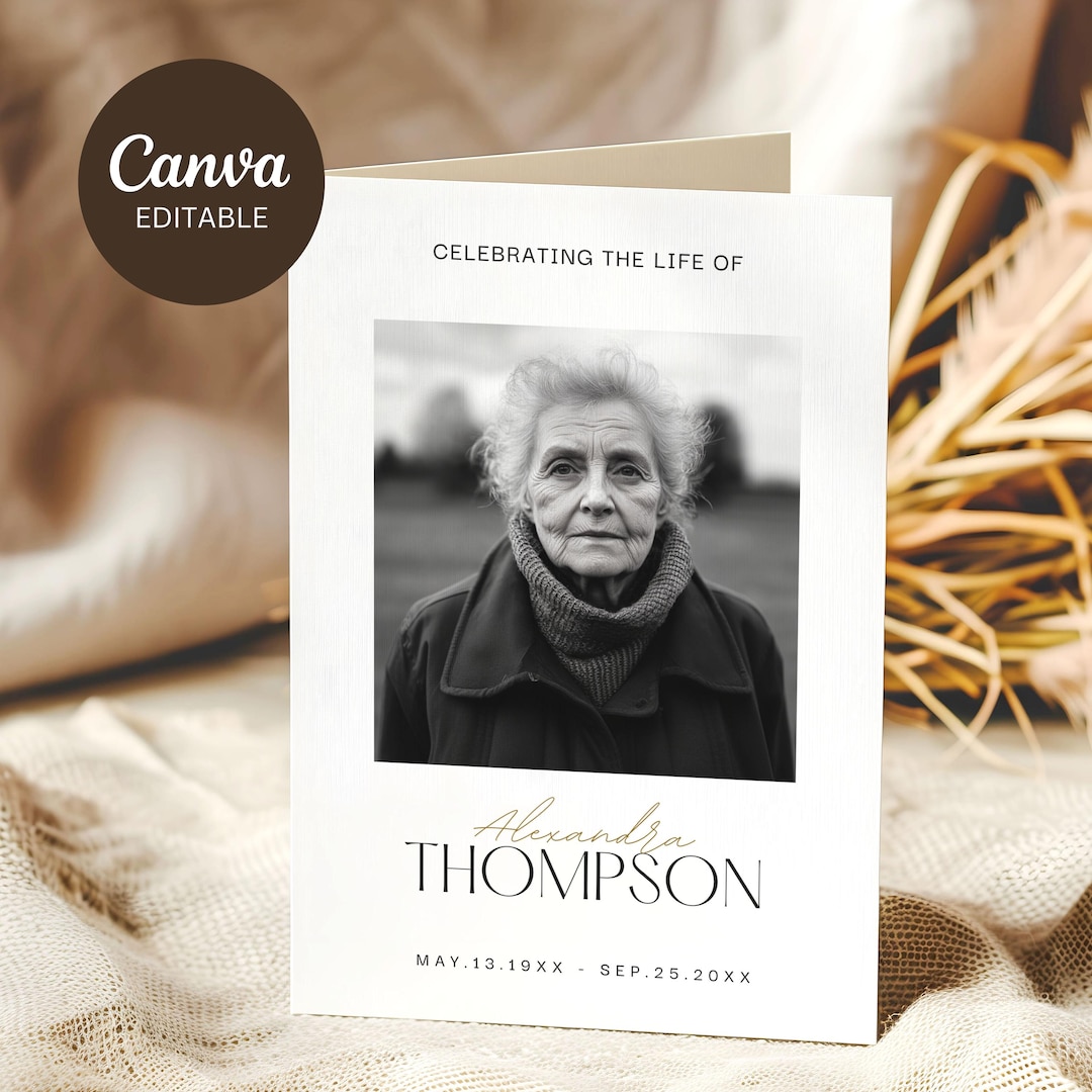 Minimalist Celebration of Life Program Template, Editable Canva Funeral ...