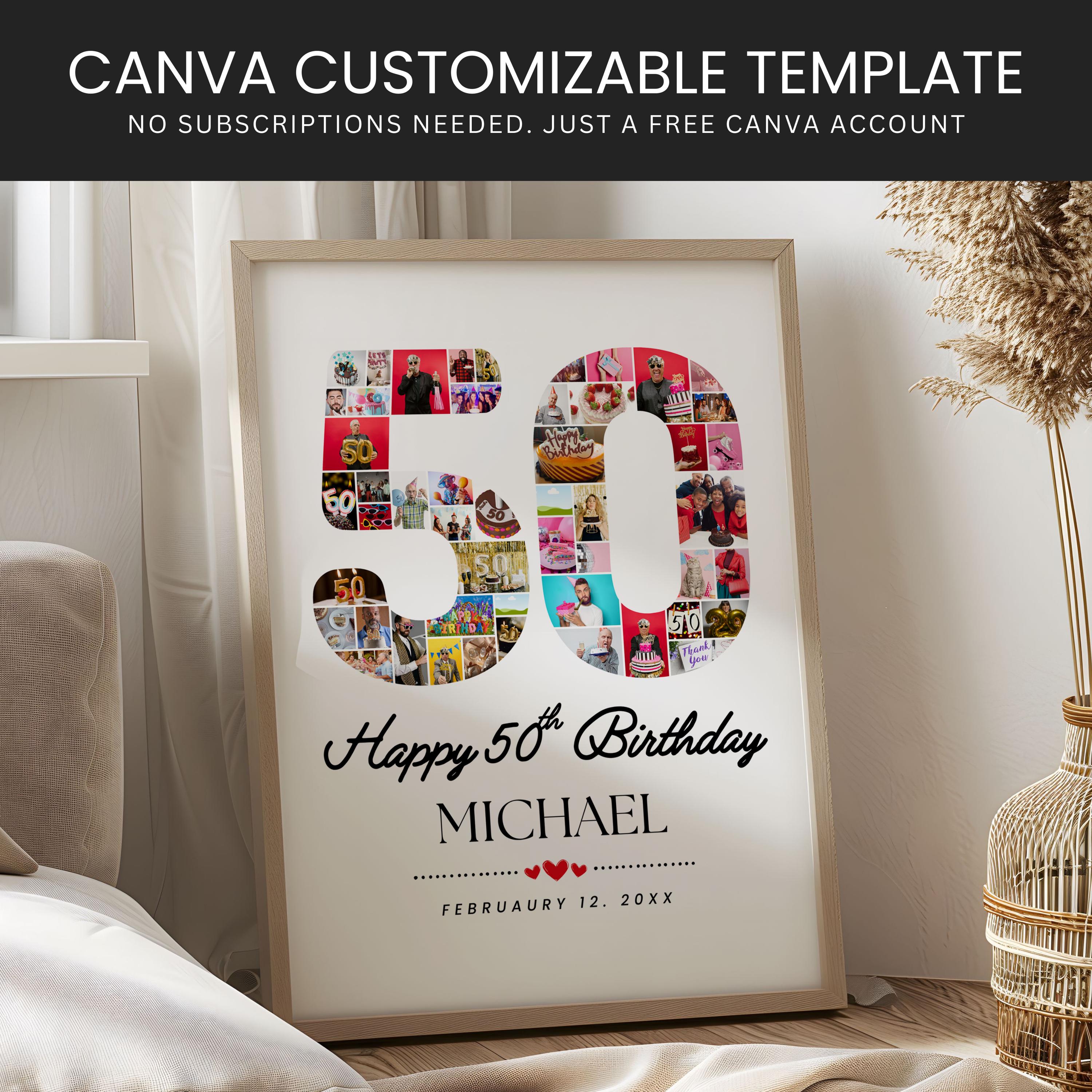 50th Birthday Photo Collage Template, Personalized 50th Birthday ...