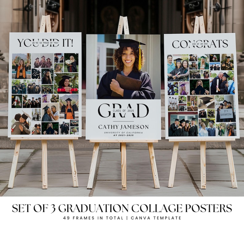 Set of 3 Graduation Photo Collage Display Boards Template Canva, Senior ...