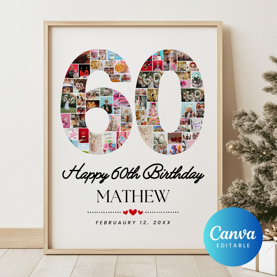 Canva 60th Birthday Photo Collage Template, Personalized 60th Birthday ...