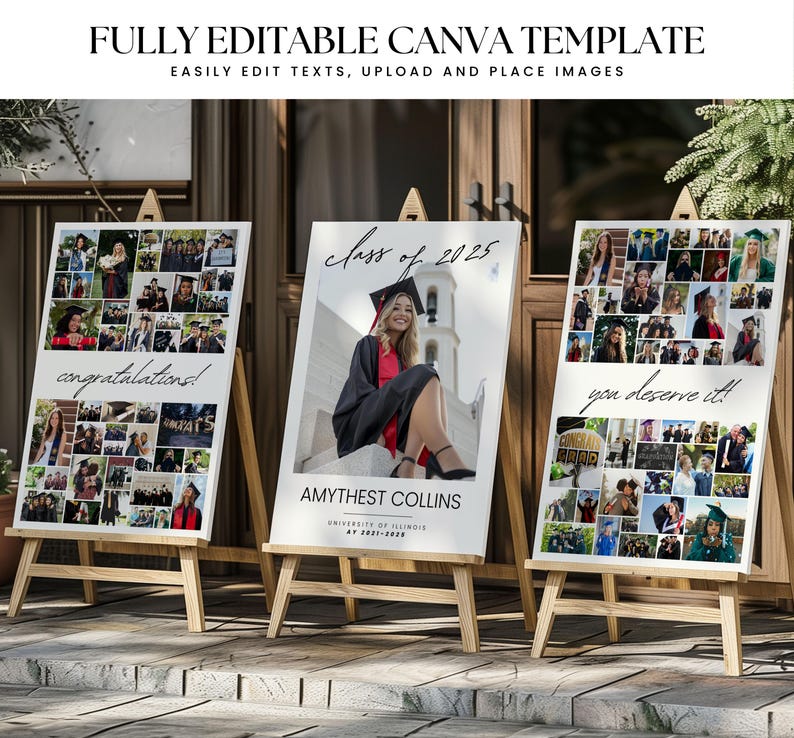 Graduation Photo Collage Posters Template Canva, Set of 3 Grad Party ...
