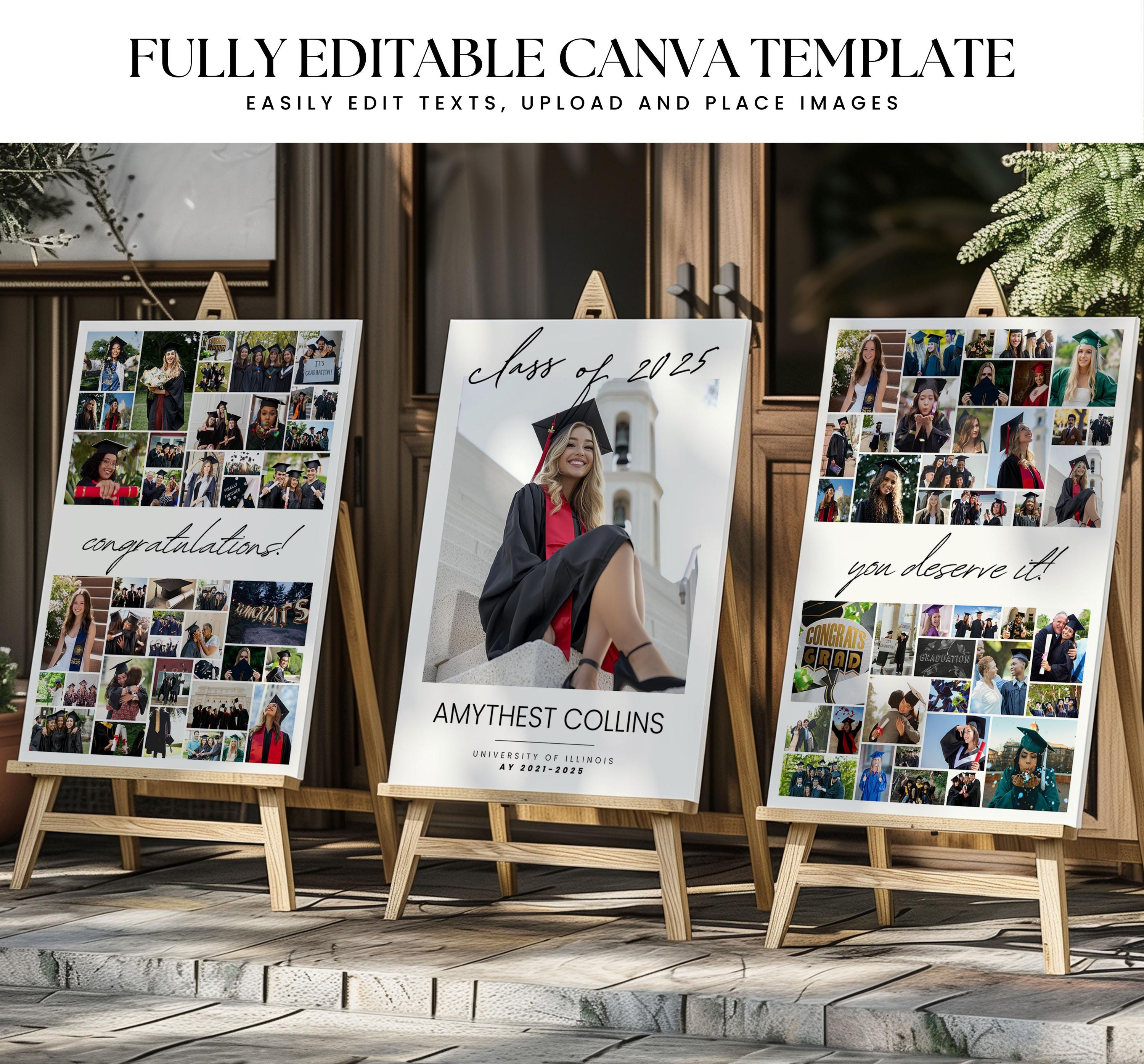 Graduation Photo Collage Posters Template Canva, Set of 3 Grad Party ...