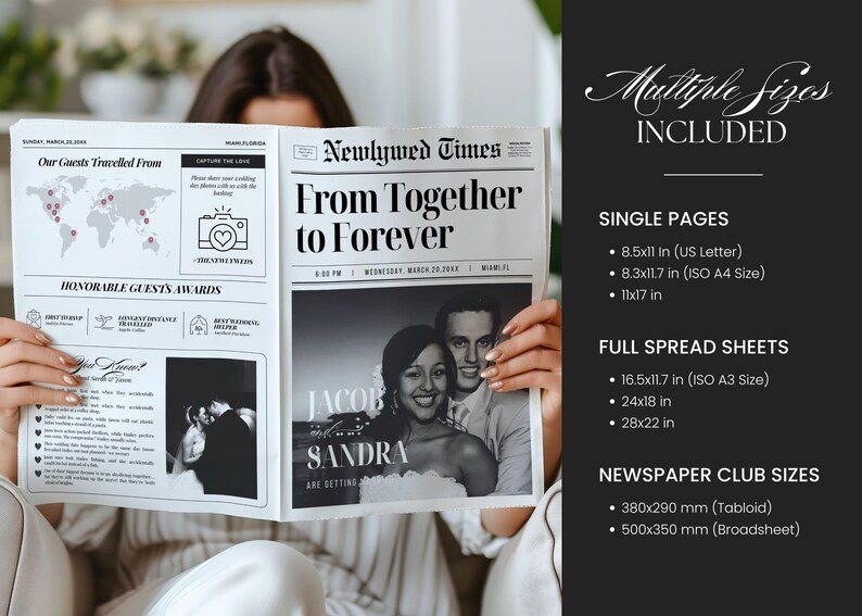 Wedding Newspaper Template Canva, Editable Newlywed Times Program ...