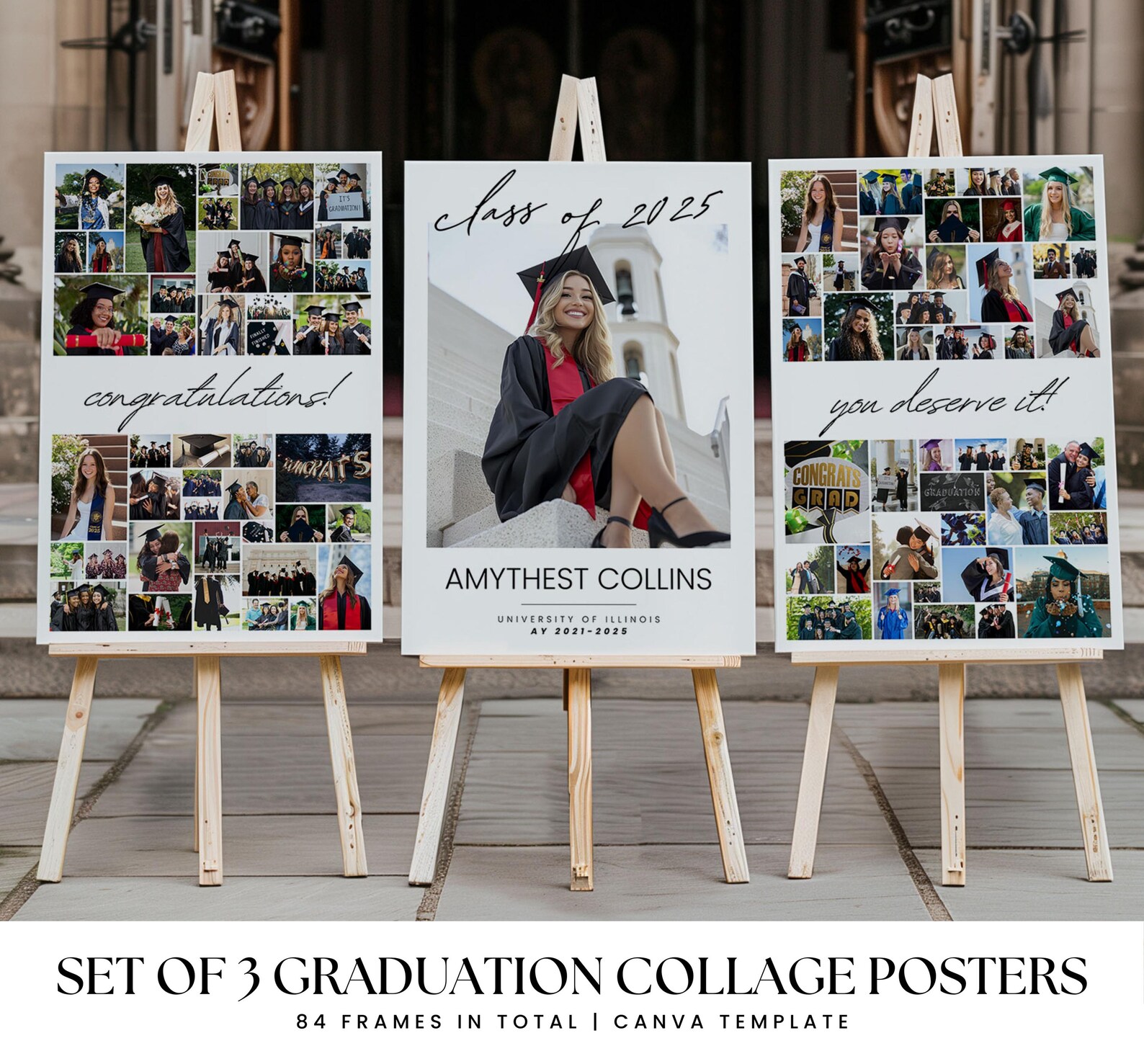 Graduation Photo Collage Posters Template Canva, Set of 3 Grad Party ...
