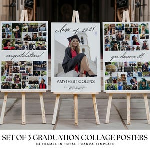 Graduation Photo Collage Posters Template Canva, Set of 3 Grad Party ...