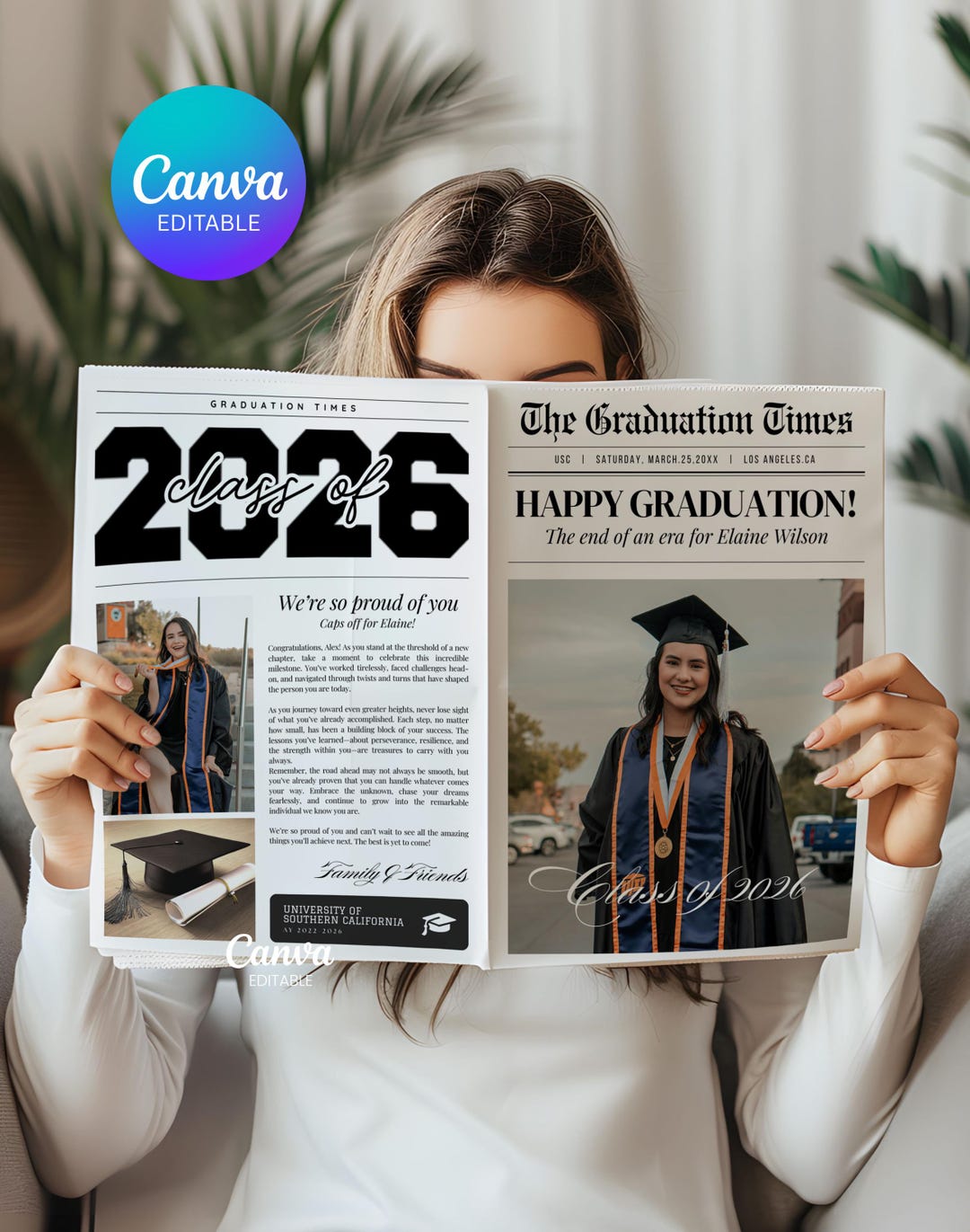 Senior Year Newspaper Announcement Canva Template, Printable High ...