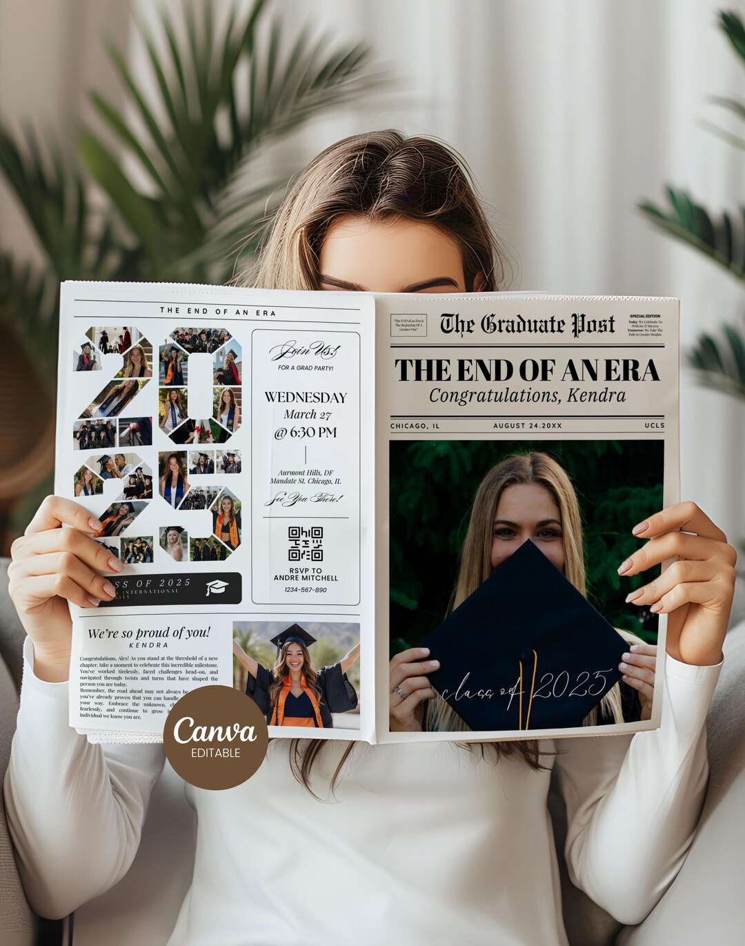 Senior Graduation Newspaper Announcement Gift Canva Template, Class of ...