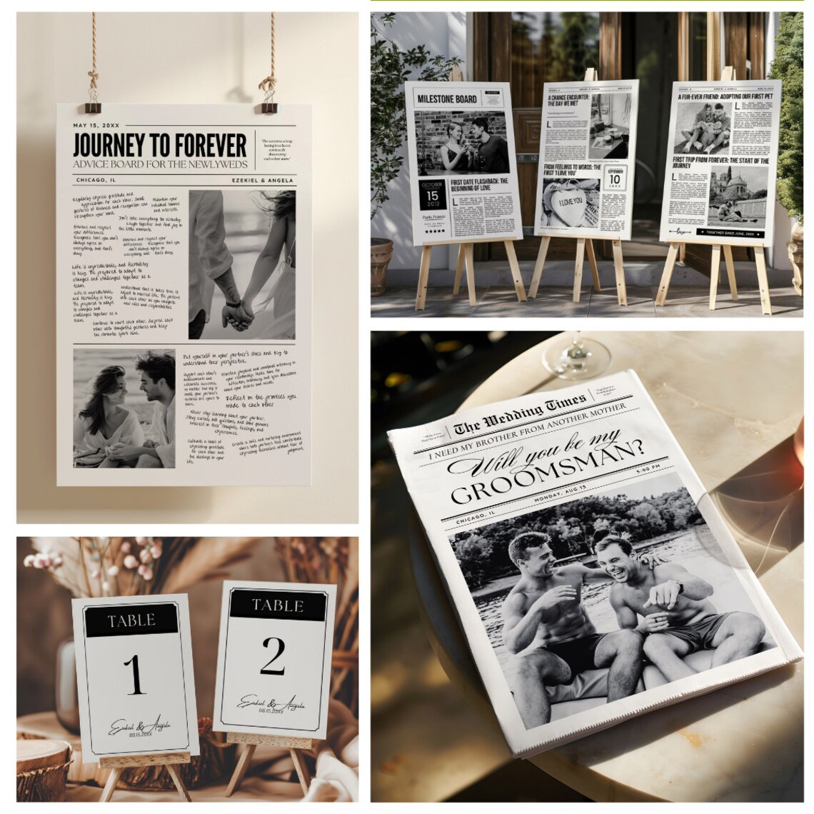Newspaper Wedding Template Bundle Canva Editable Wedding Invite Suite ...