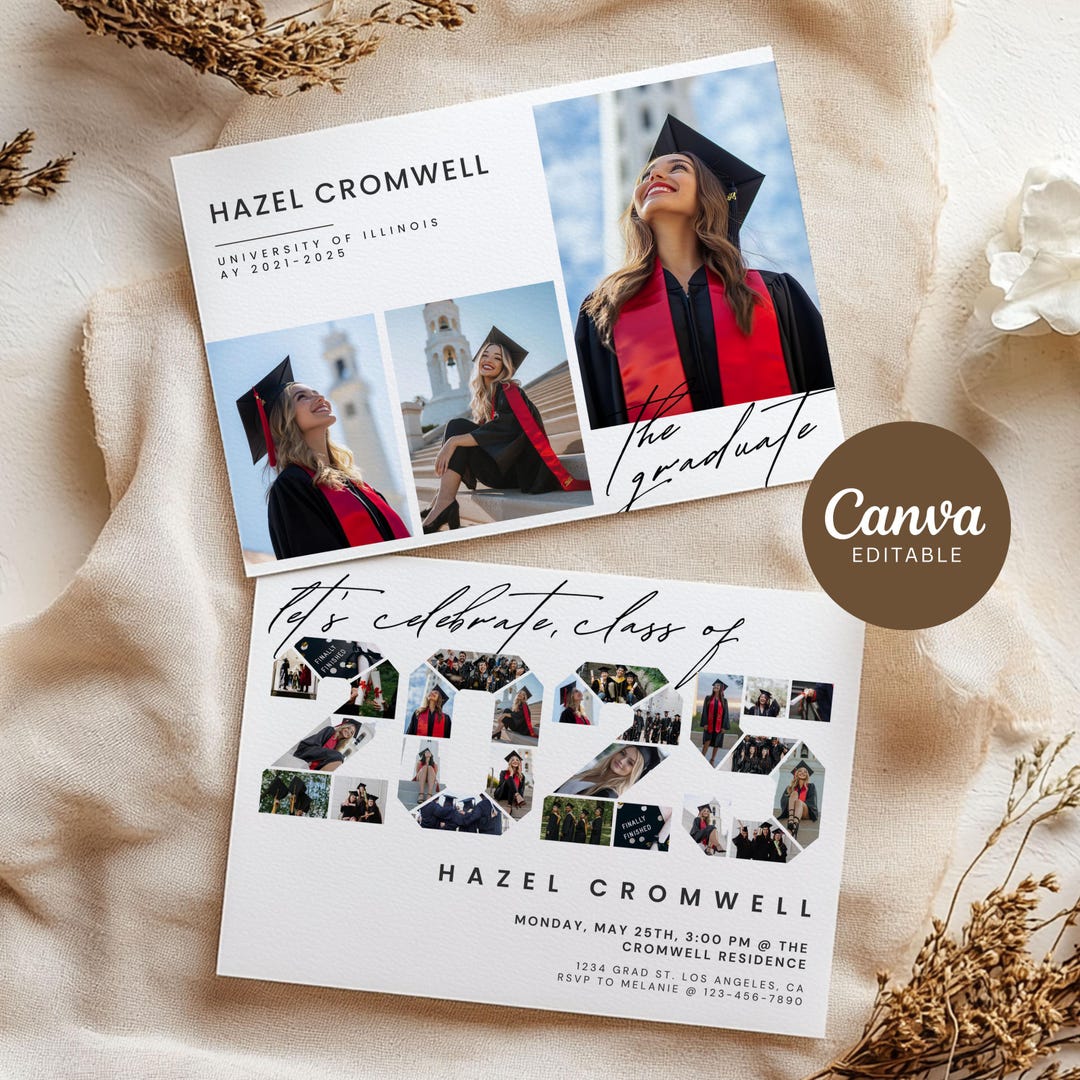 Printable Class of 2025 Graduation Photo Collage Announcement Canva ...