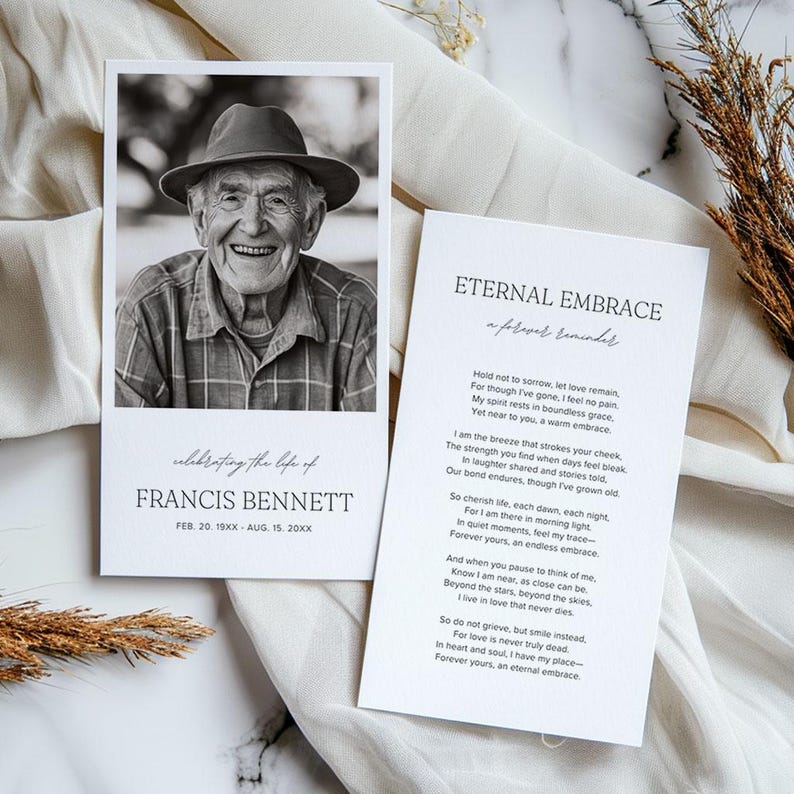 Simple Funeral Prayer Card Template, Printbale Celebration of Life ...