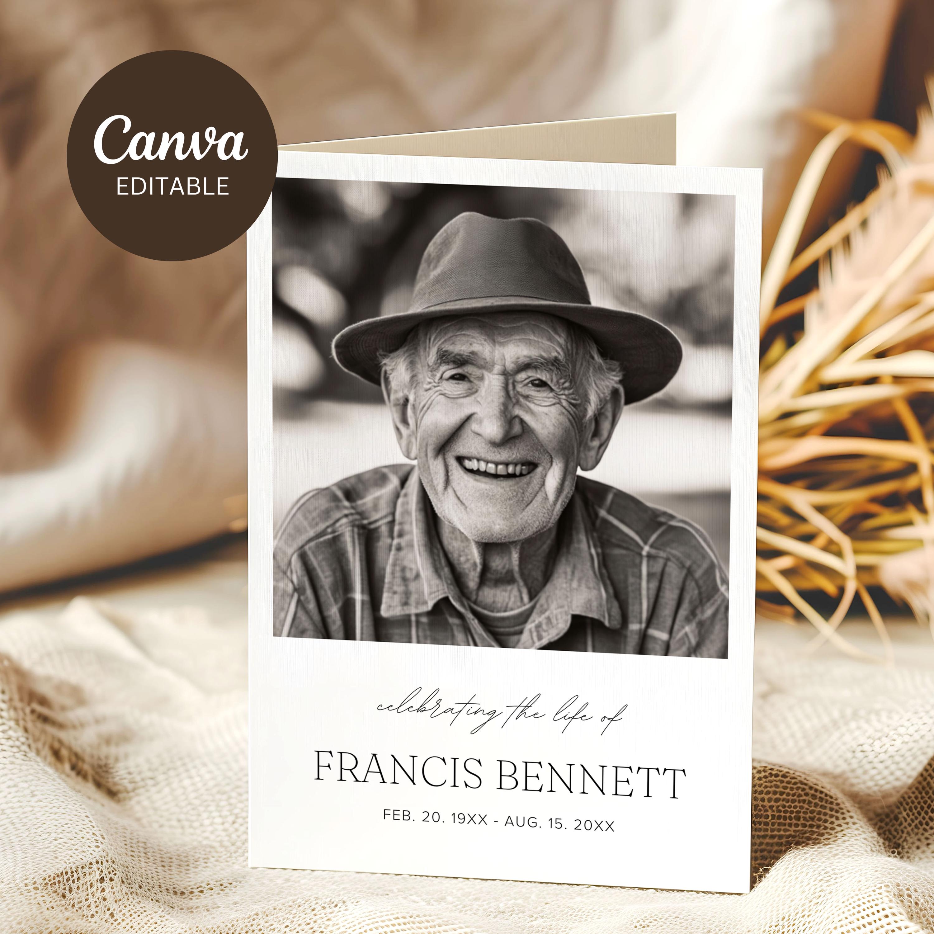 Minimalist Celebration of Life Program Template, Editable Canva Funeral ...