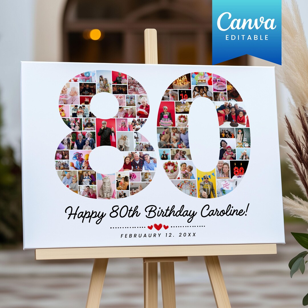 80th Birthday Number Collage Template, Canva Personalized 80th Birthday ...