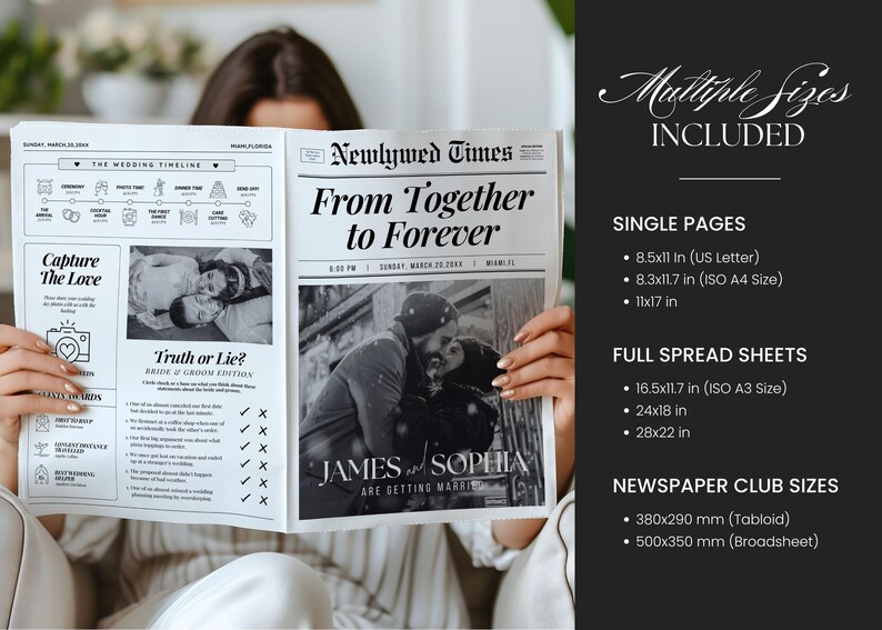 Wedding Day Newspaper Template Canva, Folded Newlywed Times Program ...